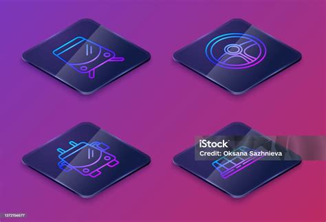 이소메트릭 라인 트램과 철도 트롤리 버스 스티어링 휠 및 택시 자동차 지붕을 설정합니다 파란색 정사각형 버튼 벡터 도시에 대한 스톡 벡터 아트 및 기타 이미지 Istock