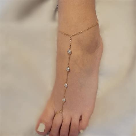 Gold Pearl Anklet Toe Ring Barefoot Sandal Anklet Fashion Hut Jewelry