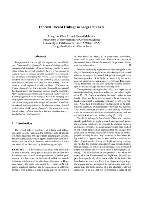 Pdf Efficient Record Linkage In Large Data Sets