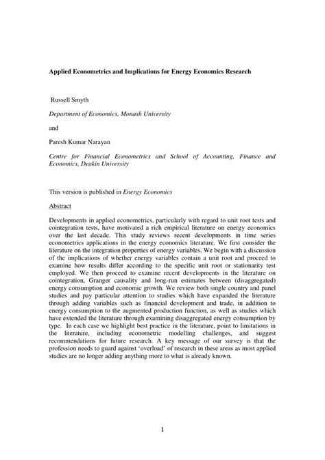 PDF Applied Econometrics And Implications For Energy Economics Research
