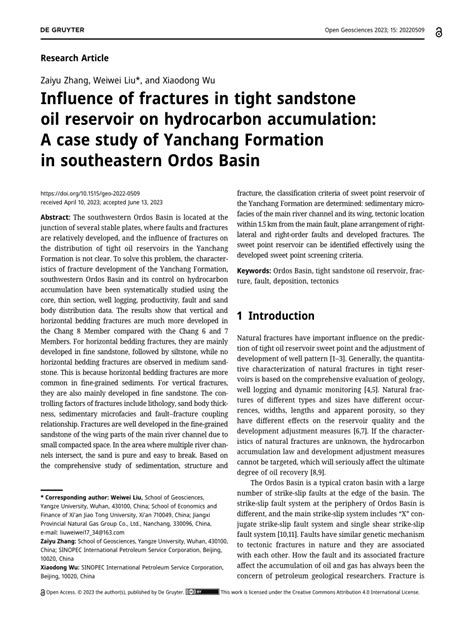 Pdf Influence Of Fractures In Tight Sandstone Oil Reservoir On Hydrocarbon Accumulation A