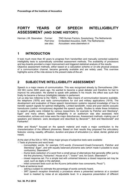 Pdf Forty Years Of Speech Intelligibility Assessment And Some History
