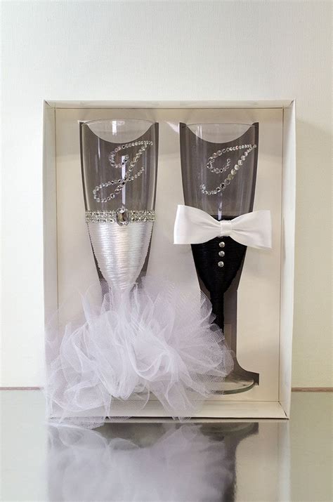Hand Decorated Wedding Champagne Glasses
