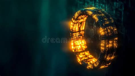 Glowing Circular Padlock Protecting Digital Data In Cyberspace Stock