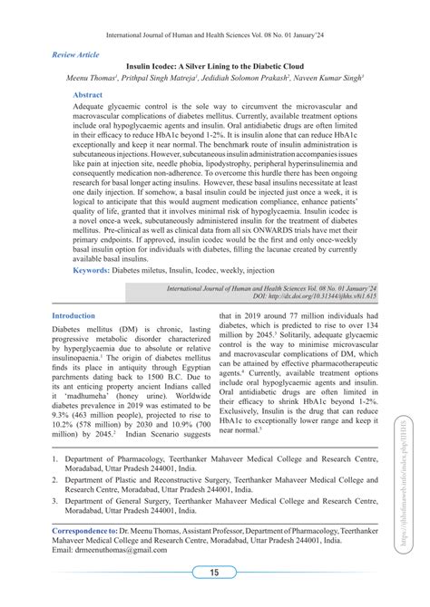 Pdf Insulin Icodec A Silver Lining To The Diabetic Cloud