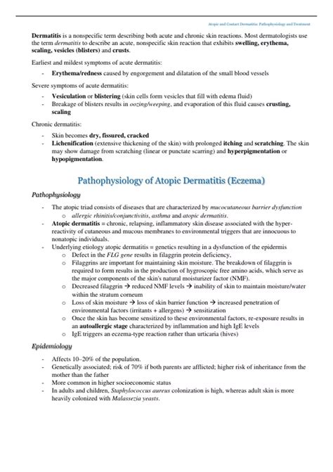 Atopic And Contact Dermatitis Summary Of Treatment Algorithm And Drug
