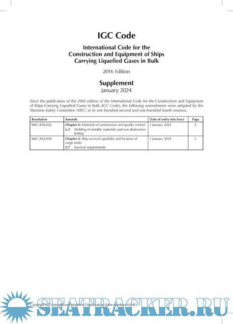 Igc Code International Code For The Construction And Equipment Of Ships Carrying Liquefied Gases
