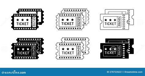 Ticket Icon Set Stacked Ticket Icon Collection Movie Theatre Ticket With Stub Line Icons