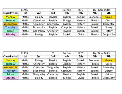 Class 10d Timetable No Teachers Pdf