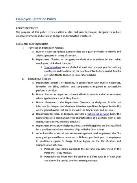 Employee Retention Policy Pdf Pdf Compensation And Benefits