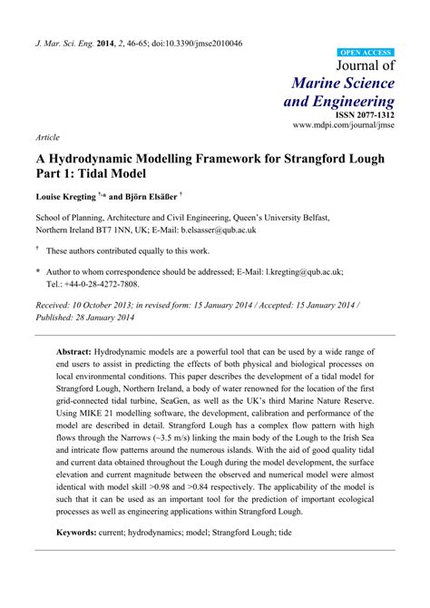Pdf A Hydrodynamic Modelling Framework For Strangford Lough Part 1 Tidal Model