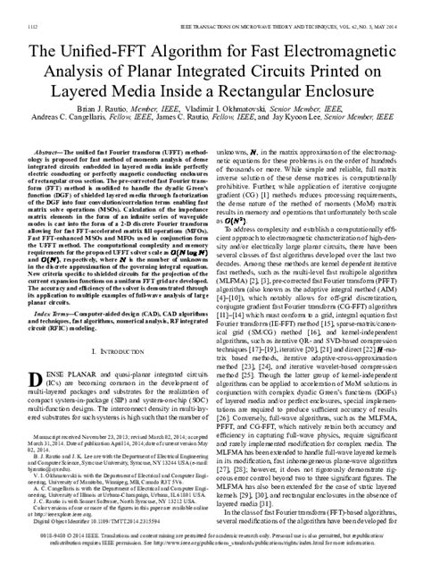 Pdf The Unified Fft Algorithm For Fast Electromagnetic Analysis Of