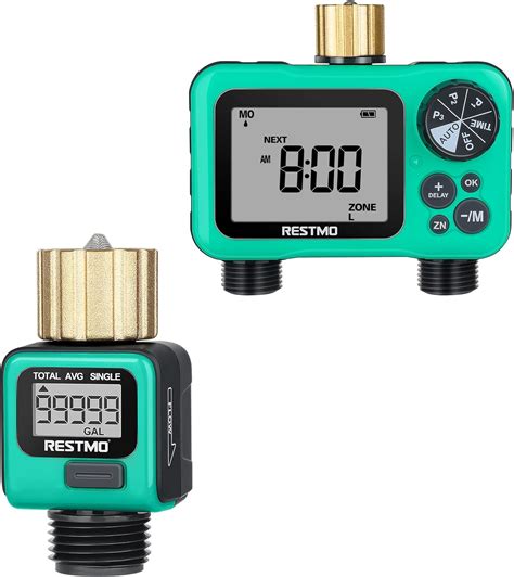 Restmo Water Flow Meter With Brass Inlet Metal Thread 2 Outlet Sprinkler Timer With