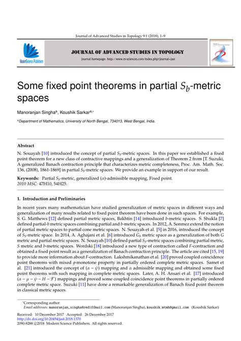 Pdf Some Fixed Point Theorems In Partial Sb Metric Spaces