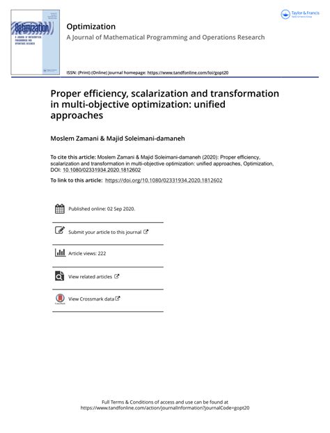 Pdf Proper Efficiency Scalarization And Transformation In Multi Objective Optimization