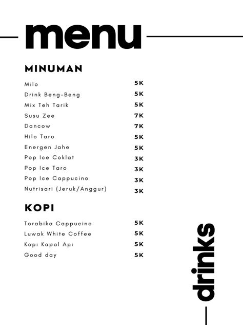 Menu Minuman Kantin Pdf