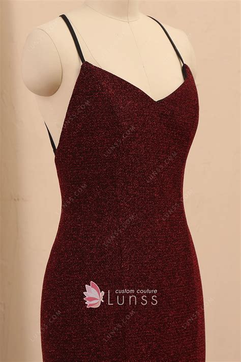 Burgundy Glitter Body Hugging Mermaid Fancy Prom Dress Lunss
