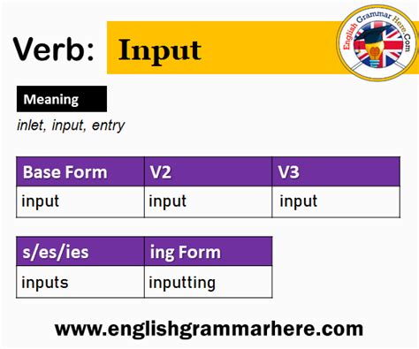 Input V1 V2 V3 V4 V5 Past Simple And Past Participle Form Of Input English Grammar Here