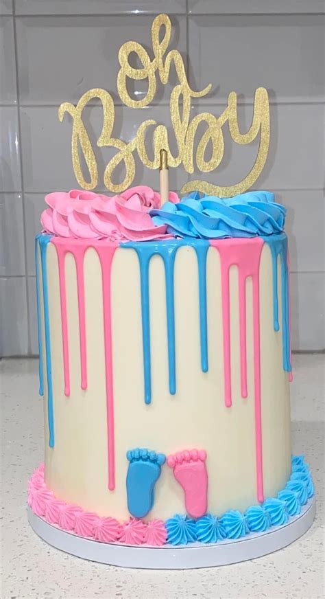 White Cake With Pink And Blue Frosting Its A Girl Gender Reveal