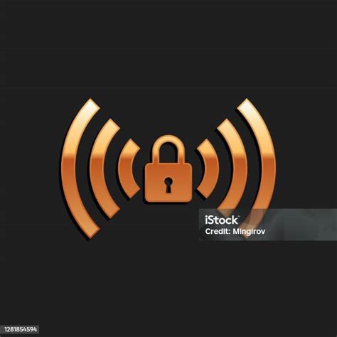 골드 와이파이 는 검은 색 배경에 고립 된 기호 아이콘을 잠갔습니다 암호 Wifi 기호입니다 무선 네트워크 아이콘입니다 와이파이