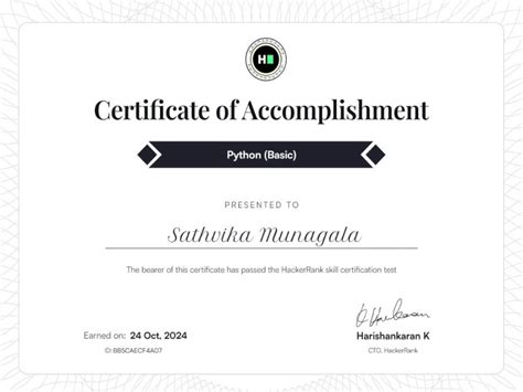 Sathvika Reddy Munagala On Linkedin Python Certification Hackerrank Programming Skills