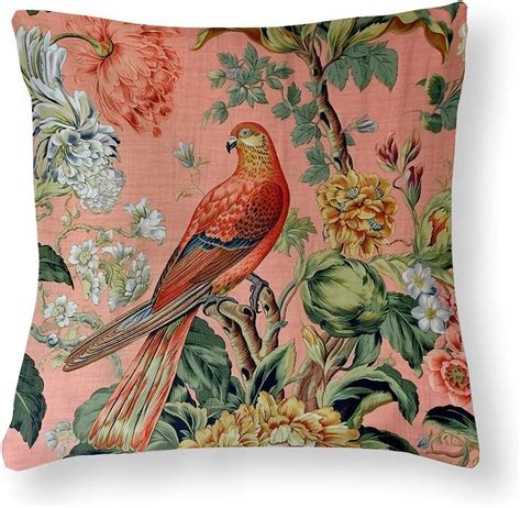 Chinoiserie Peacock Floral Blush Pink Throw Pillow Covers