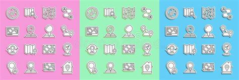 Set Line Location With House Map Pin Route Location Folded Map Marker Gps Device Compass