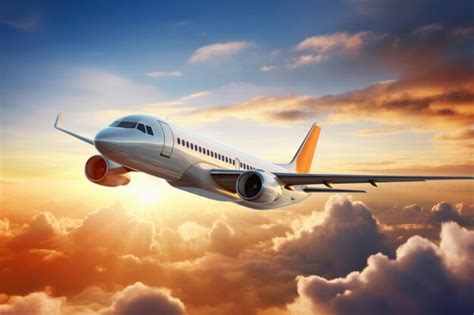 Premium Photo Commercial Passenger Airplane Flying Above Clouds At Sunset
