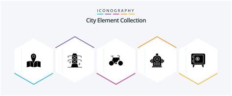 City Element Collection 25 Glyph Icon Pack Including Water Fire Tower Sport 19299436 Vector