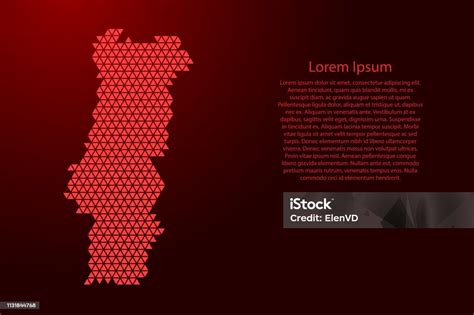 포르투갈 지도 배너 포스터 인사말 카드에 대 한 노드와 패턴 기하학적 배경을 반복 하는 빨간색 삼각형에서 추상적 인 도식 벡터 일러스트입니다 3차원 형태에 대한 스톡 벡터
