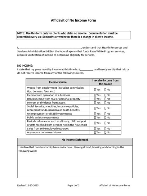 Affidavit Of No Income Form Pdf Income Affidavit