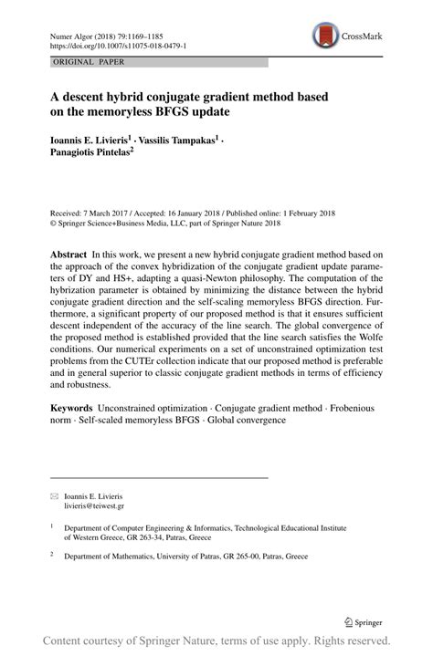 A Descent Hybrid Conjugate Gradient Method Based On The Memoryless Bfgs Update Request Pdf