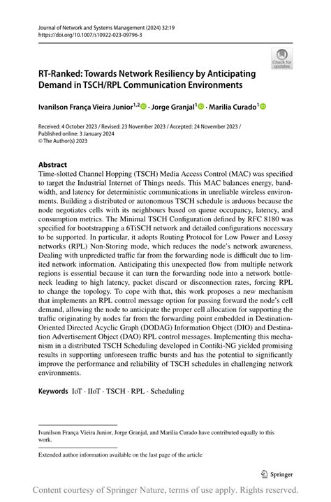 Pdf Rt Ranked Towards Network Resiliency By Anticipating Demand In Tsch Rpl Communication