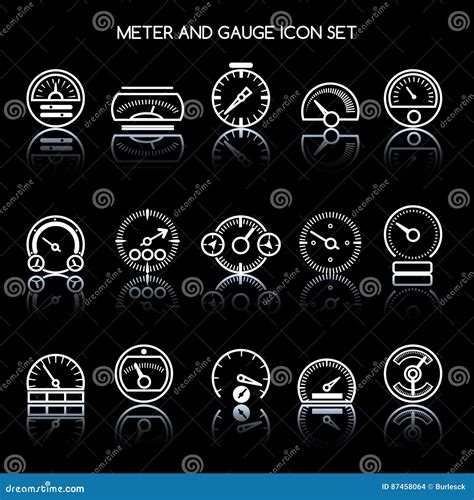 Meter And Gauge Icon Set For Control Panel Vector Car Speedometers