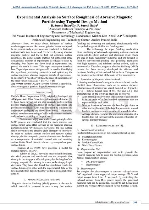 Experimental Analysis On Surface Roughness Of Abrasive Magnetic Particle Using Taguchi Design