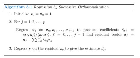 Regression Linear Model Least Squares Estimates With Gram Schmidt
