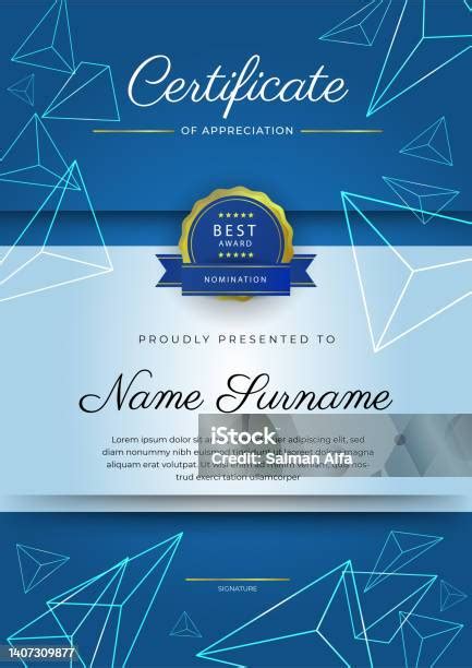 현대 우아한 다채로운 디플로마 인증서 템플릿 고급 배지와 현대적인 라인 패턴이있는 업적 테두리 템플릿 인증서 수상 비즈니스 및 교육 요구 사항 감탄에 대한 스톡 벡터 아트