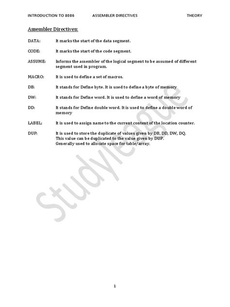 Assembler Directives Of 8086 Assembly Language Data