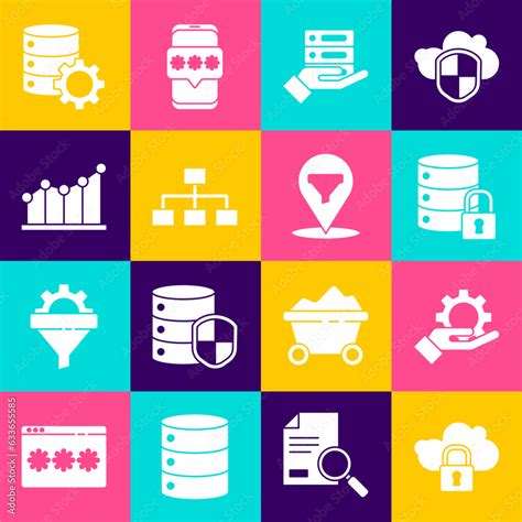 set cloud computing lock hand settings gear server security with server data web hosting