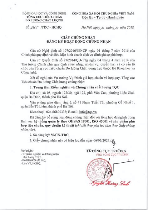 Tổng cục TCĐLCL chỉ định TQC chứng nhận VietGAP trồng trọt