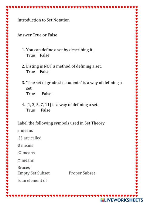 Introduction To Set Theory Interactive Worksheet Live Worksheets Worksheets Library
