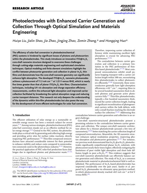 Photoelectrodes With Enhanced Carrier Generation And Collection Through Optical Simulation And