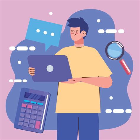 Man With Laptop Vector Art At Vecteezy