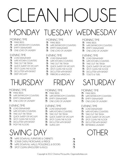 Cleaning Calendar Template