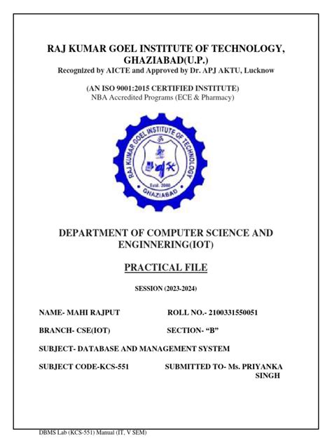 Dbms Lab Manual Pdf