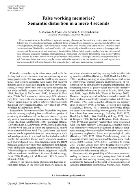 Pdf False Working Memories Semantic Distortion In A Mere 4 Seconds