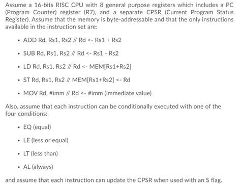 Assume A 16 Bits Risc Cpu With 8 General Purpose
