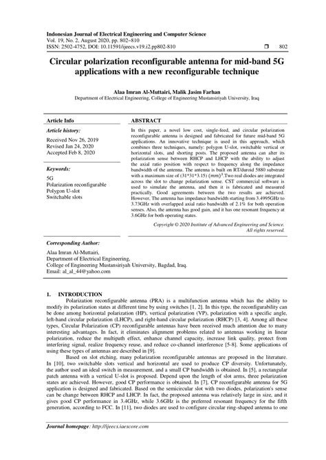Pdf Circular Polarization Reconfigurable Antenna For Mid Band 5g Applications With A New