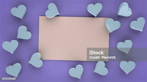 파란색 하트와 보라색 배경에 빈 카드 사랑 개념 플랫 레이 3d 렌더 0명에 대한 스톡 사진 및 기타 이미지 0명 3차원 형태 공란 Istock