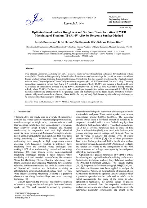 Pdf Optimization Of Surface Roughness And Surface Characterization Of Wed Machining Of
